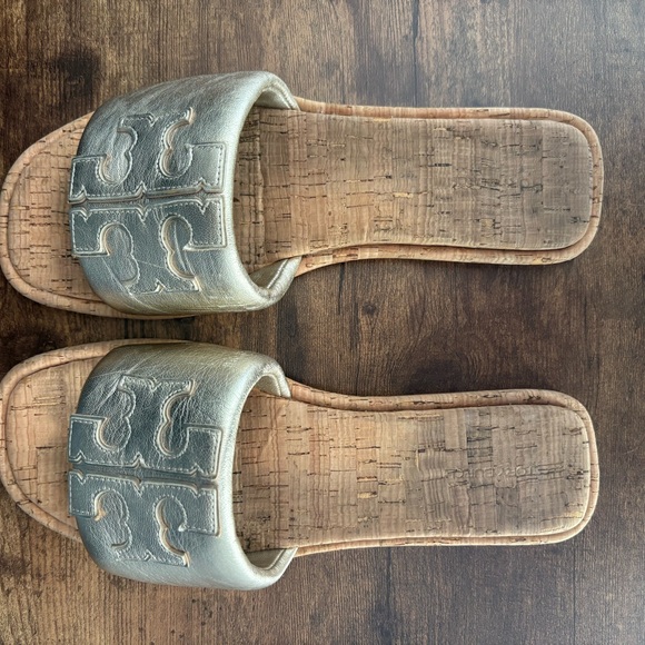 Tory Burch | Shoes | Tory Burch Double T Slide Sandal Champagne Gold ...
